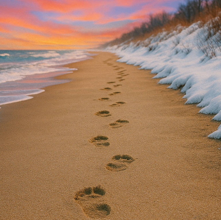 Footprints In The Winter Sand - Home